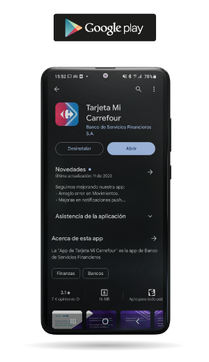 App Tarjeta Mi Carrefour web - Banco de Servicios Financieros