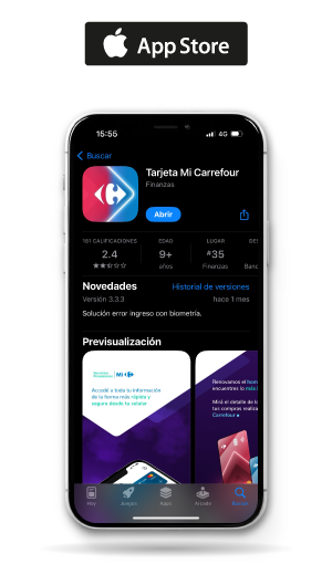 App Tarjeta Mi Carrefour web - Banco de Servicios Financieros